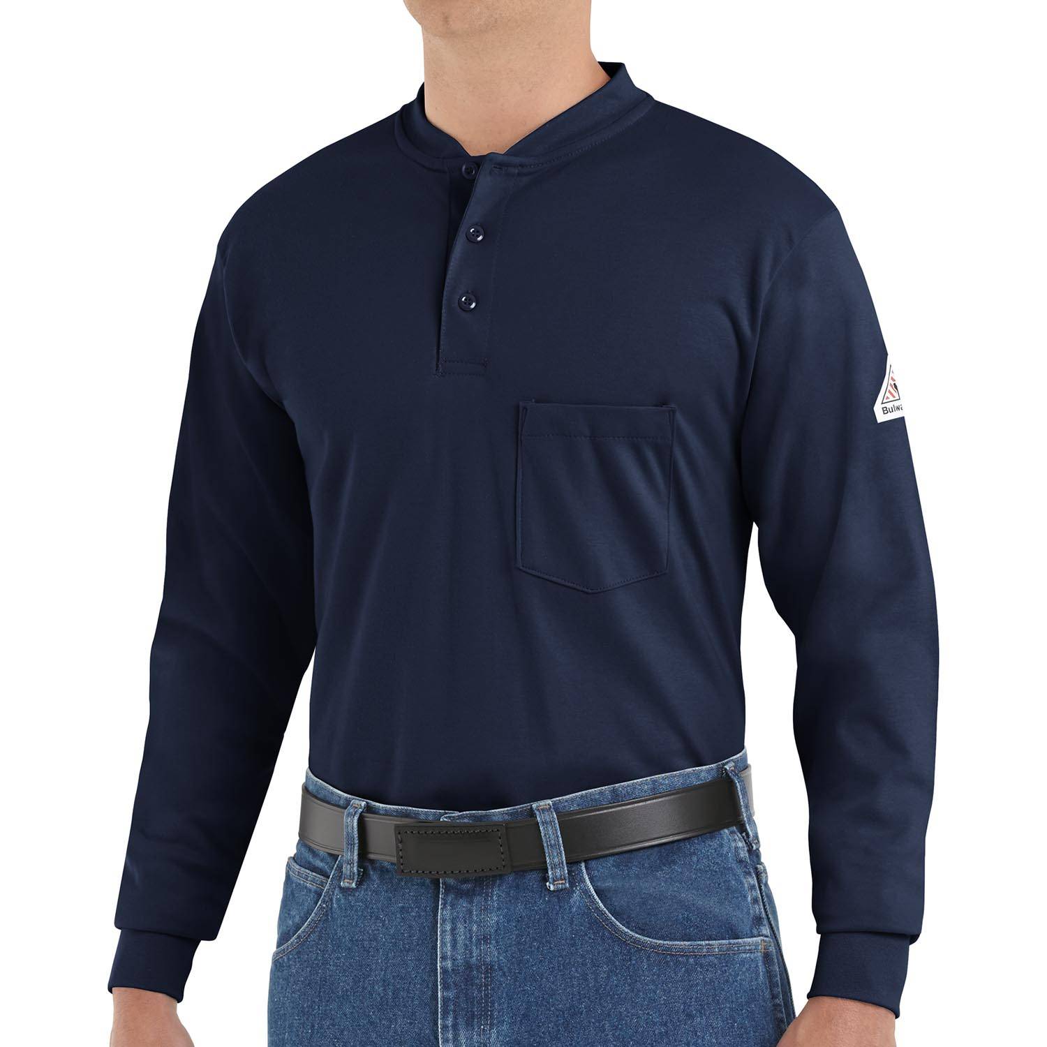 Bulwark Men's Lightweight Flame Resistant Henley Long Sleeve